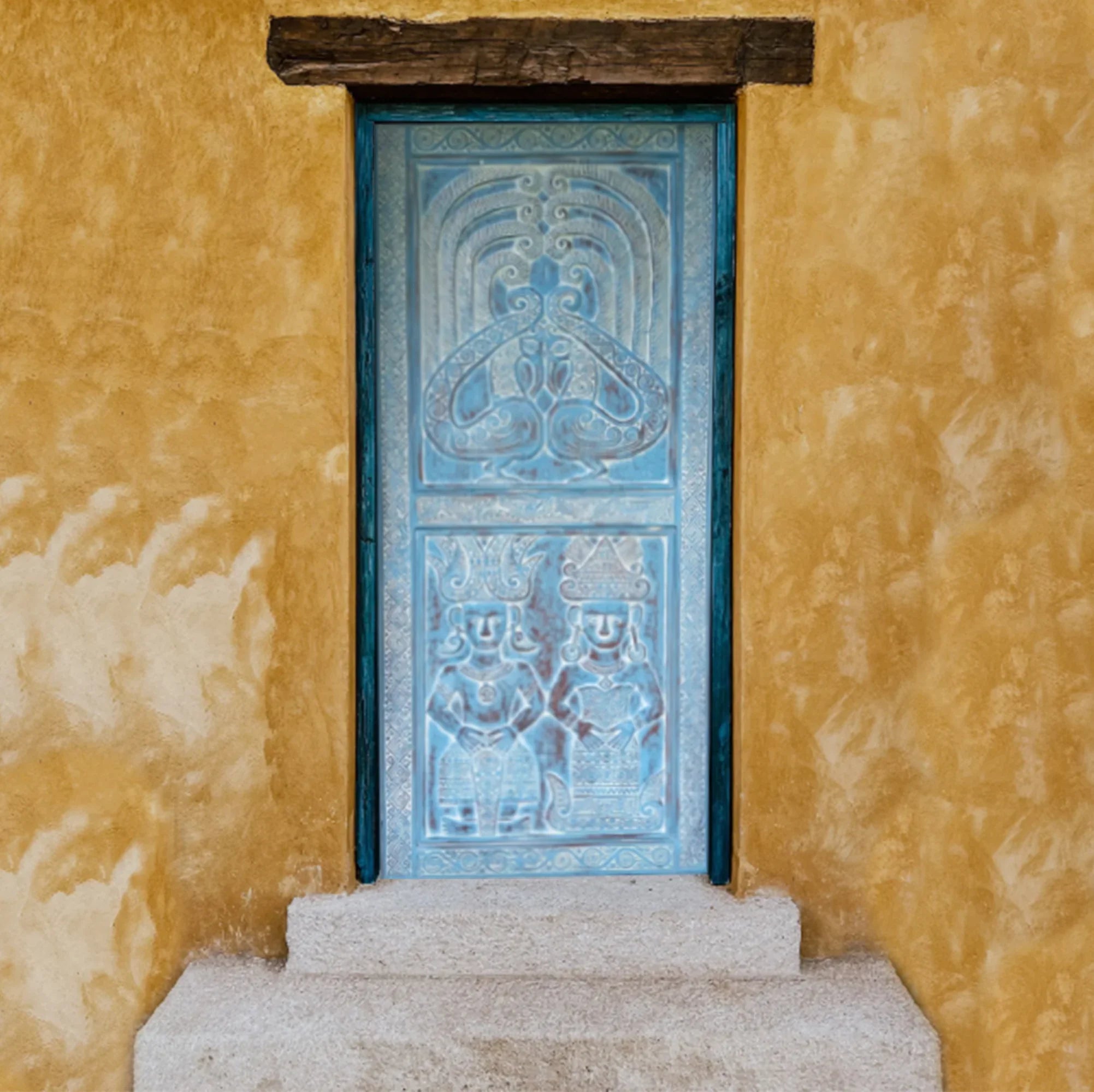 Hand carved Wood Ethnic Bali Door-Blue – roomidecoration