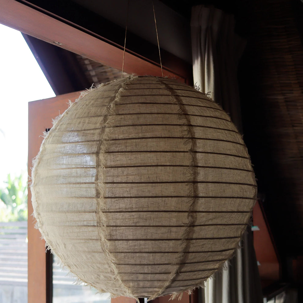 Round Linen Lantern Lamp Shade with Custom Fringe – roomidecoration