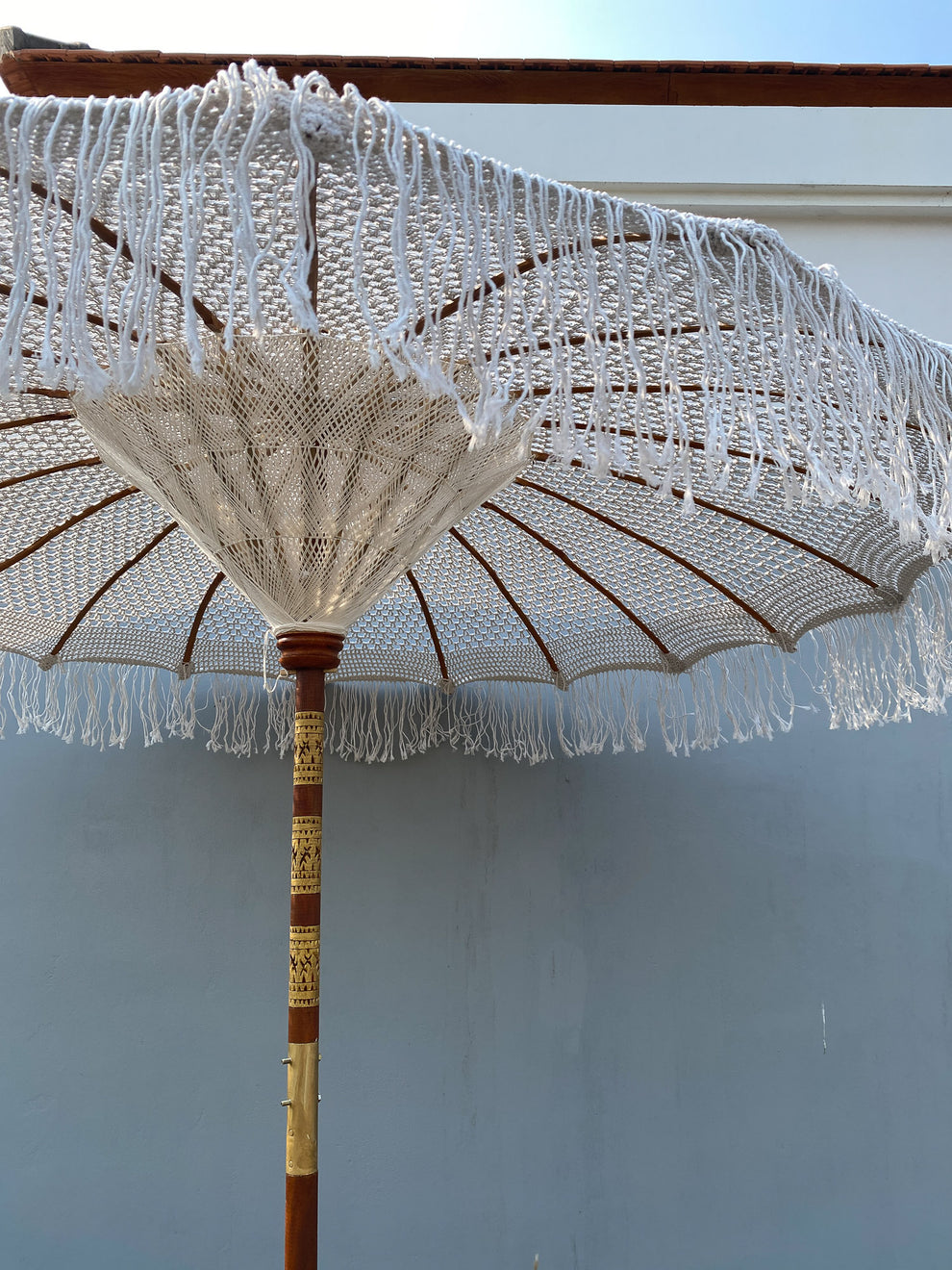 Boho Macrame Parasol White - Handmade in Bali – roomidecor