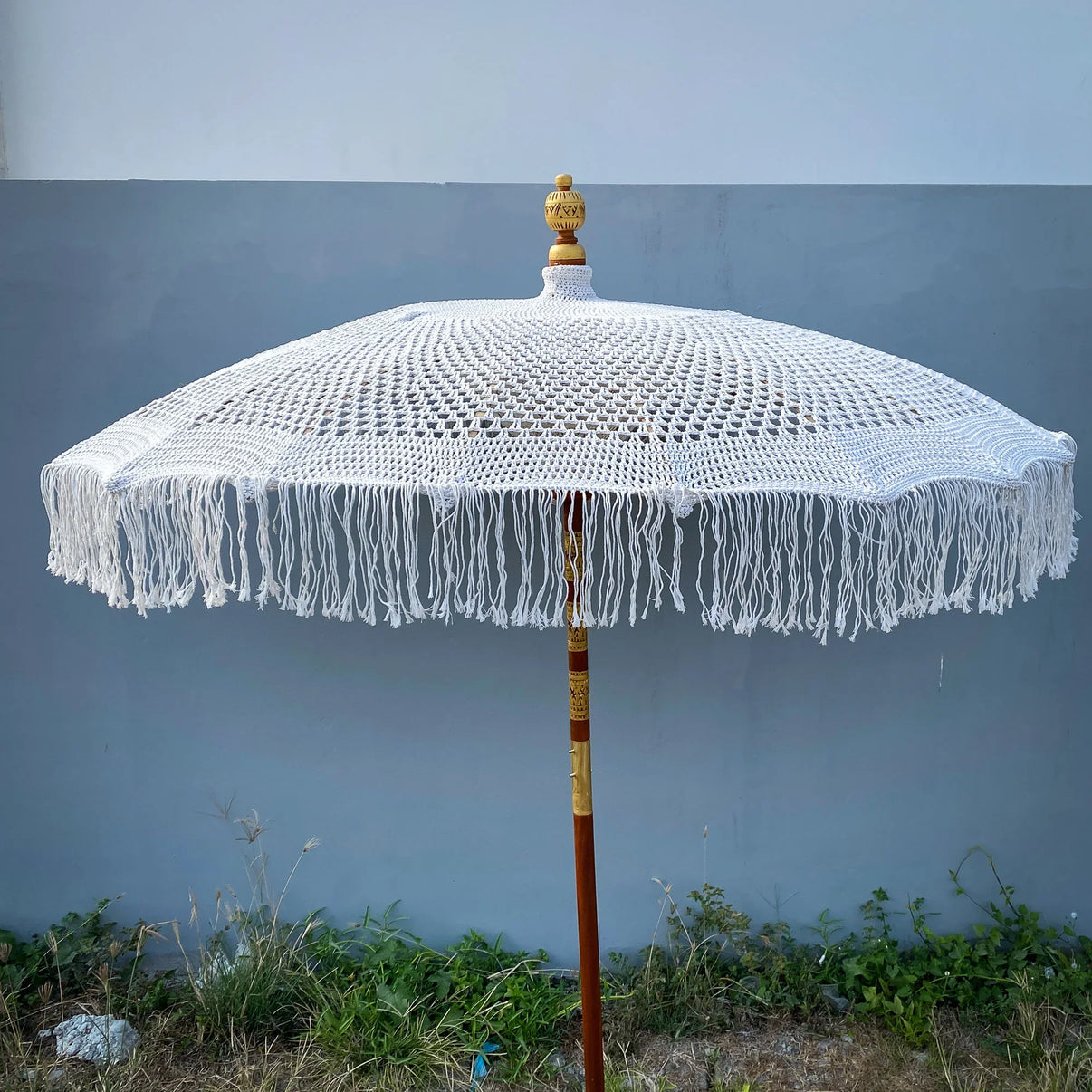 Boho Macrame Parasol White – roomidecor