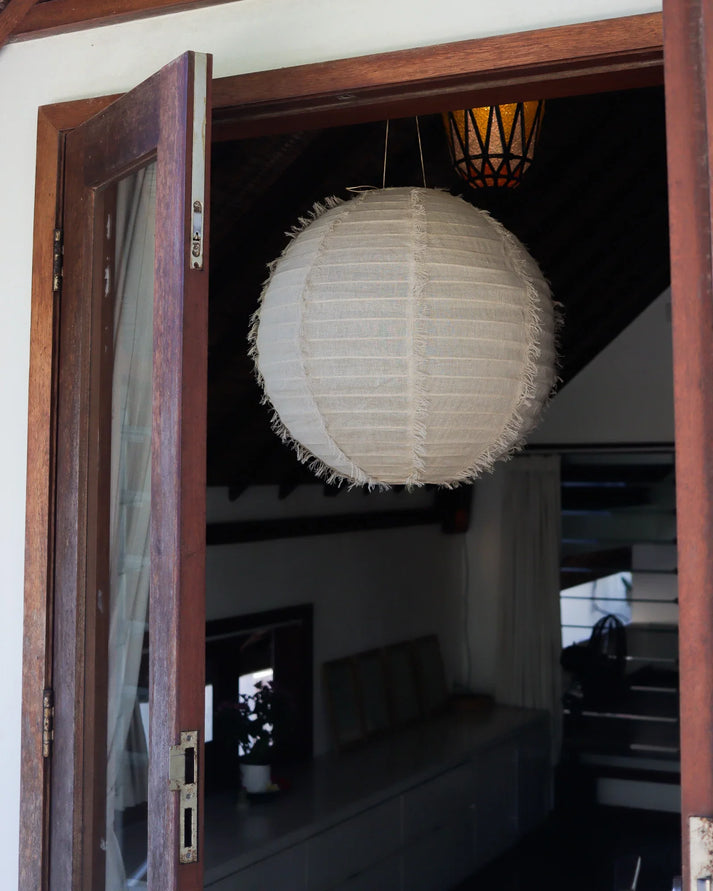 Round Linen Lantern Lamp Shade with Custom Fringe – roomidecoration