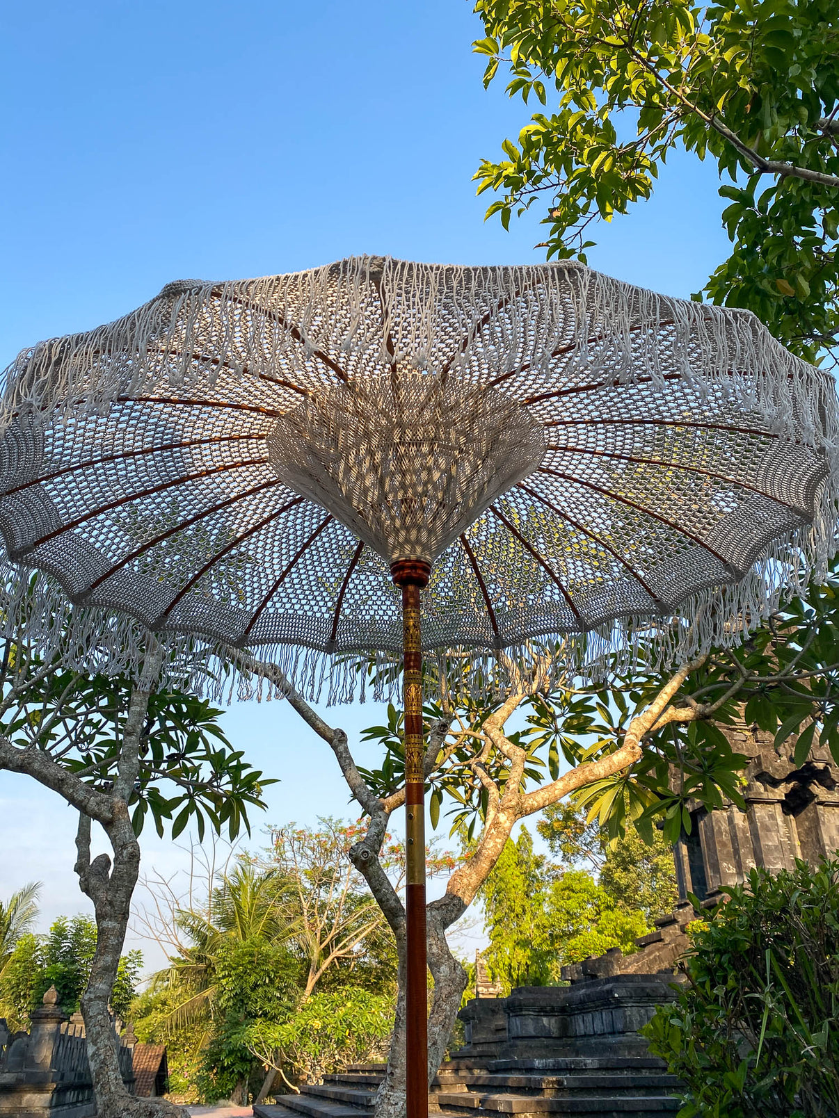 Boho Macrame Parasol White - Handmade in Bali – roomidecor